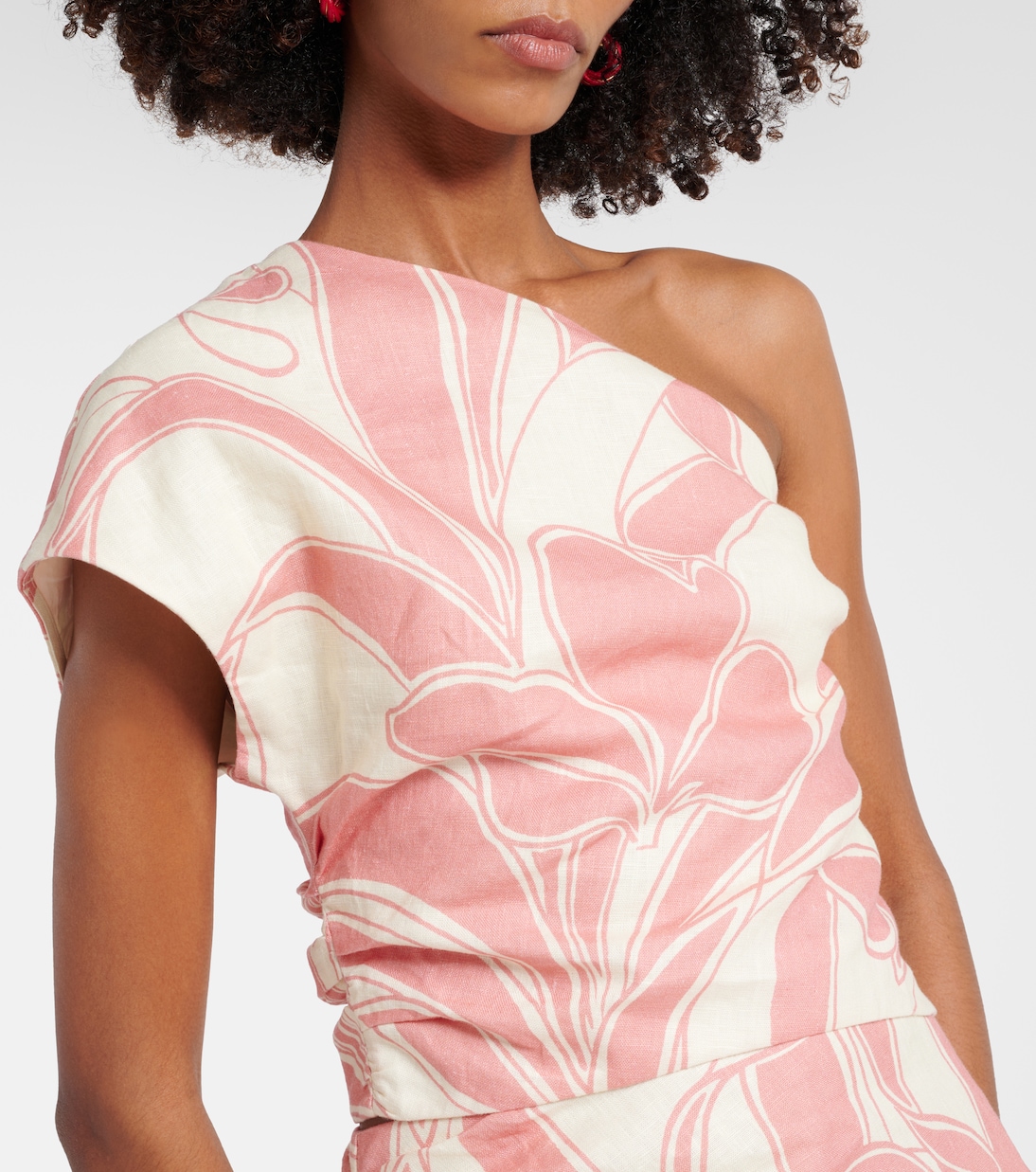 Belletto printed one-shoulder linen top in multicoloured - SIR | Mytheresa