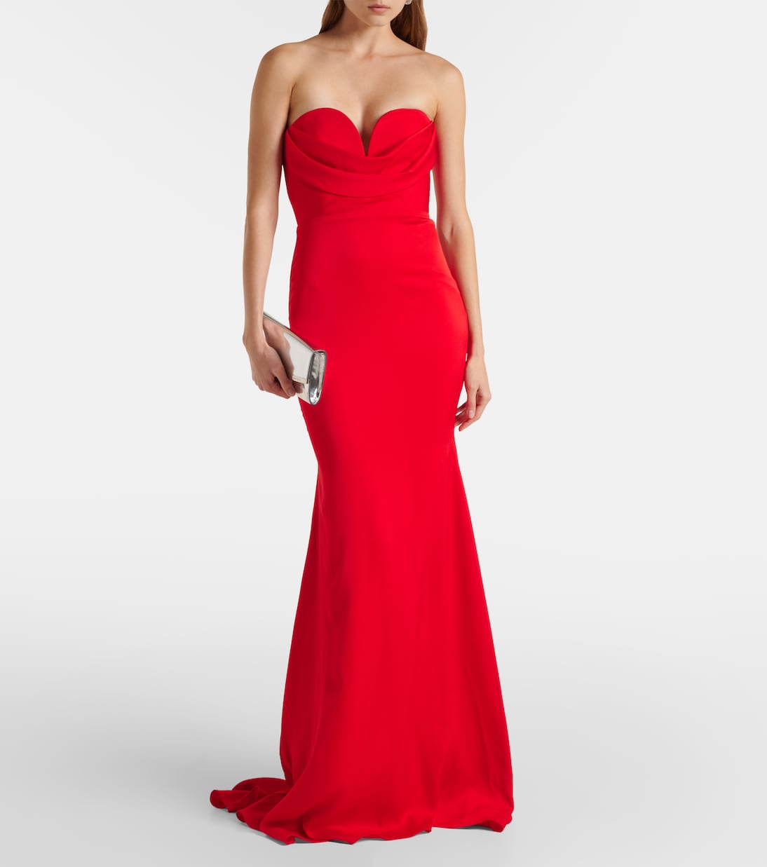 Gathered strapless satin gown in red - Alex Perry | Mytheresa