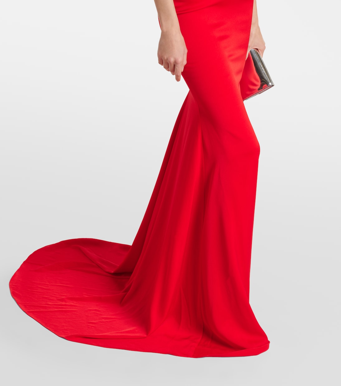 Gathered strapless satin gown in red - Alex Perry | Mytheresa