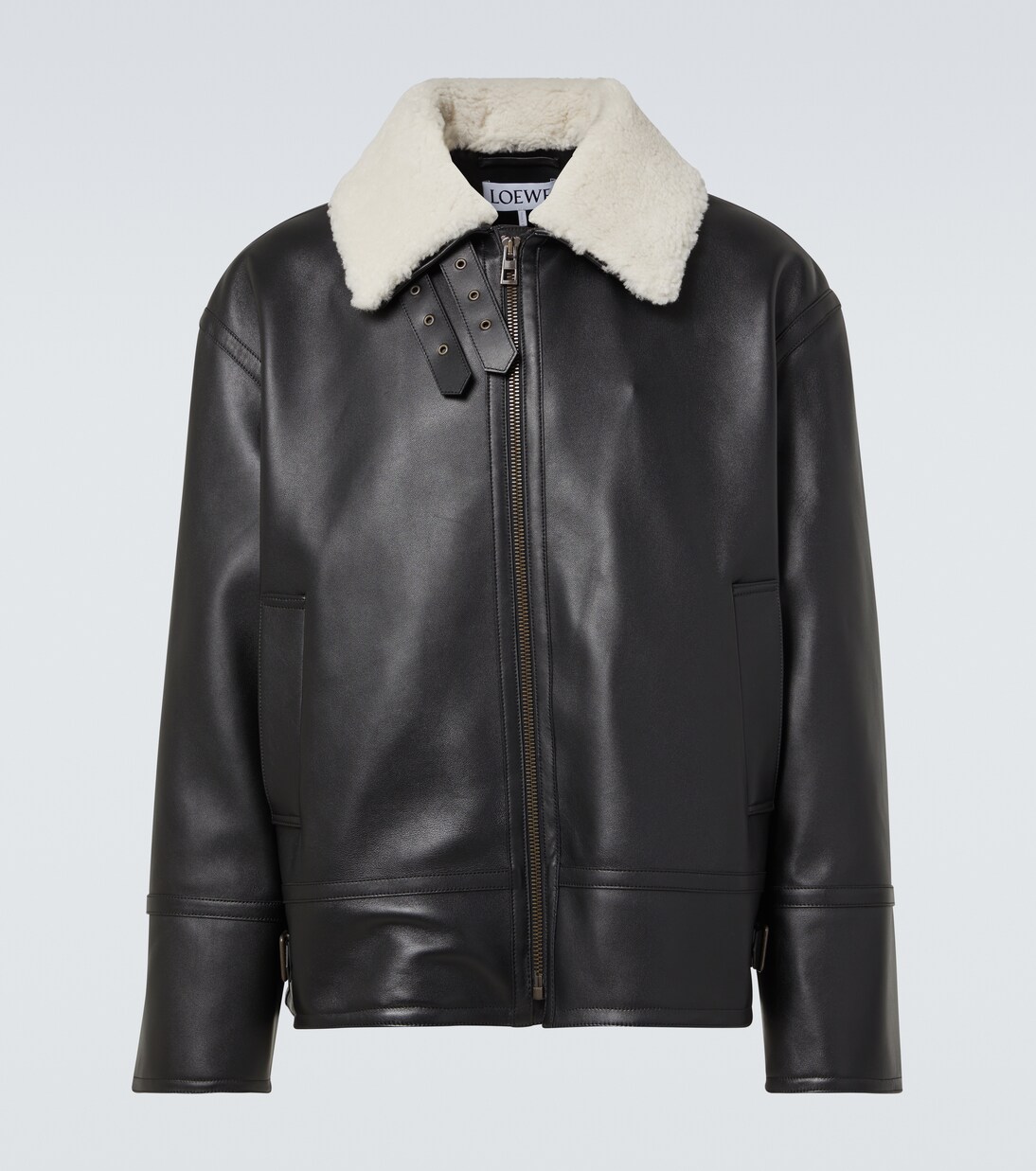 Shearling-trimmed leather jacket in black - Loewe | Mytheresa