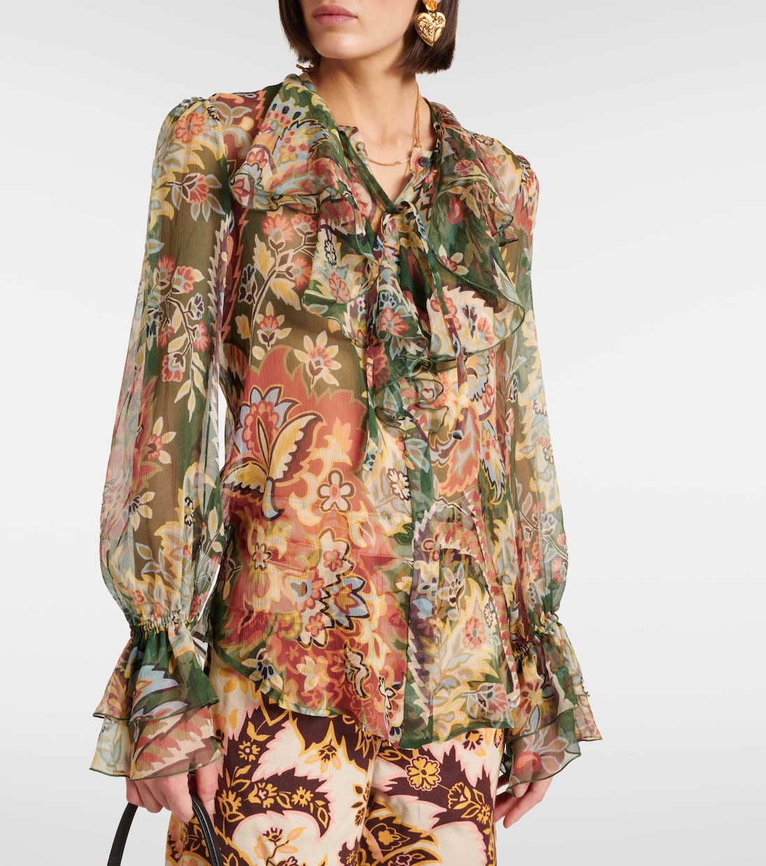 Printed ruffled silk blouse in multicoloured - Etro | Mytheresa