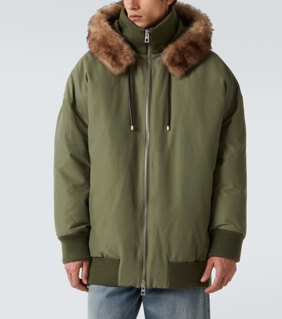 Shearling-trimmed technical puffer coat in green - Loewe | Mytheresa