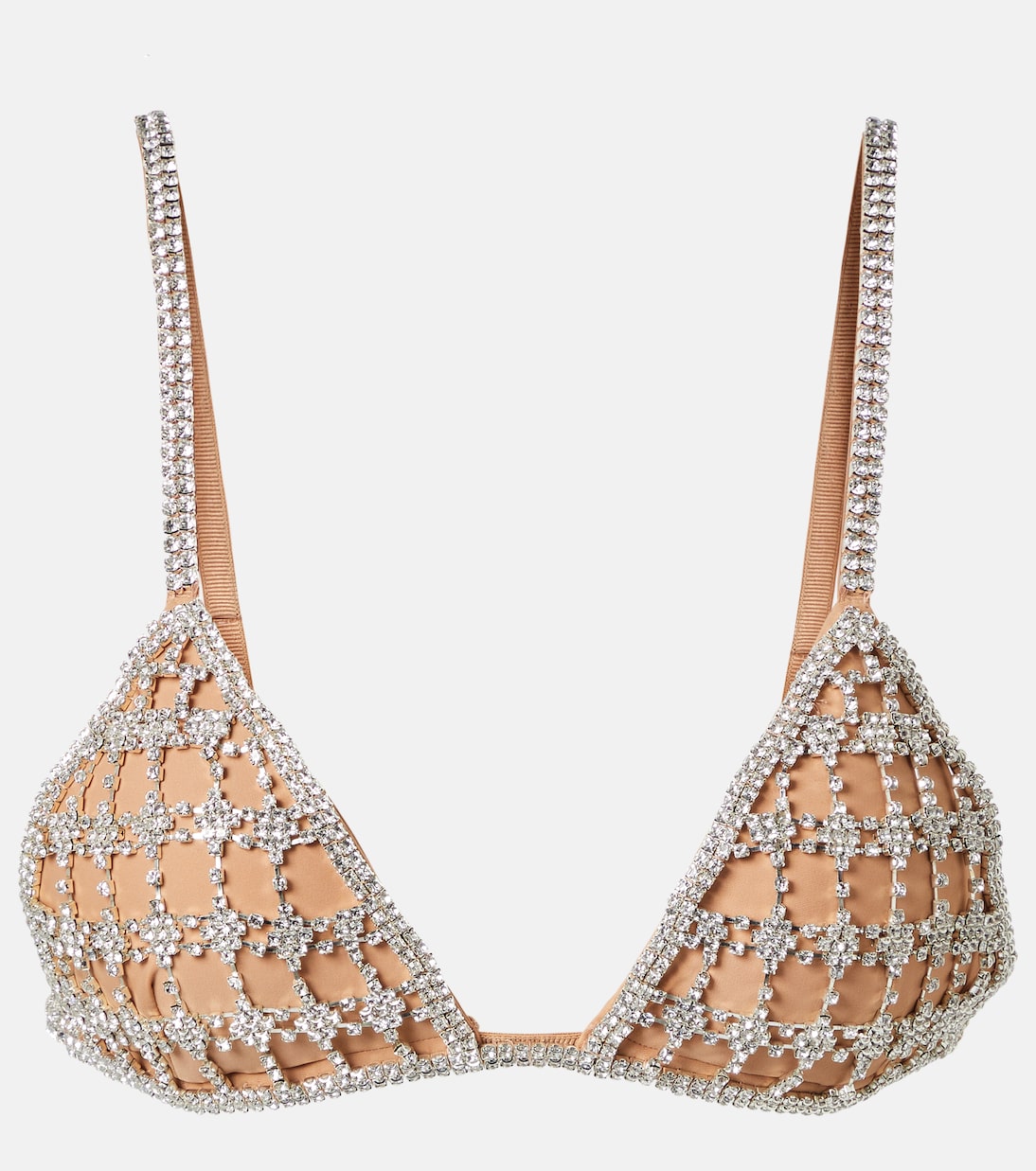Crystal-embellished mesh bra top in silver - Self Portrait | Mytheresa