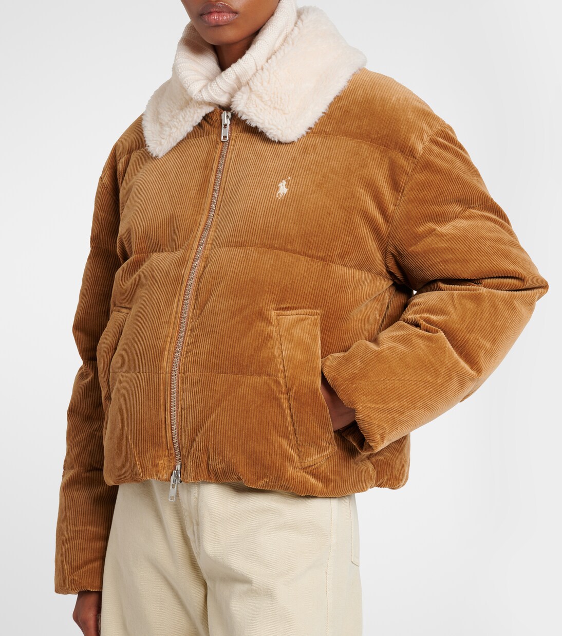 Faux fur-trimmed cotton corduroy jacket in brown - Polo Ralph Lauren ...