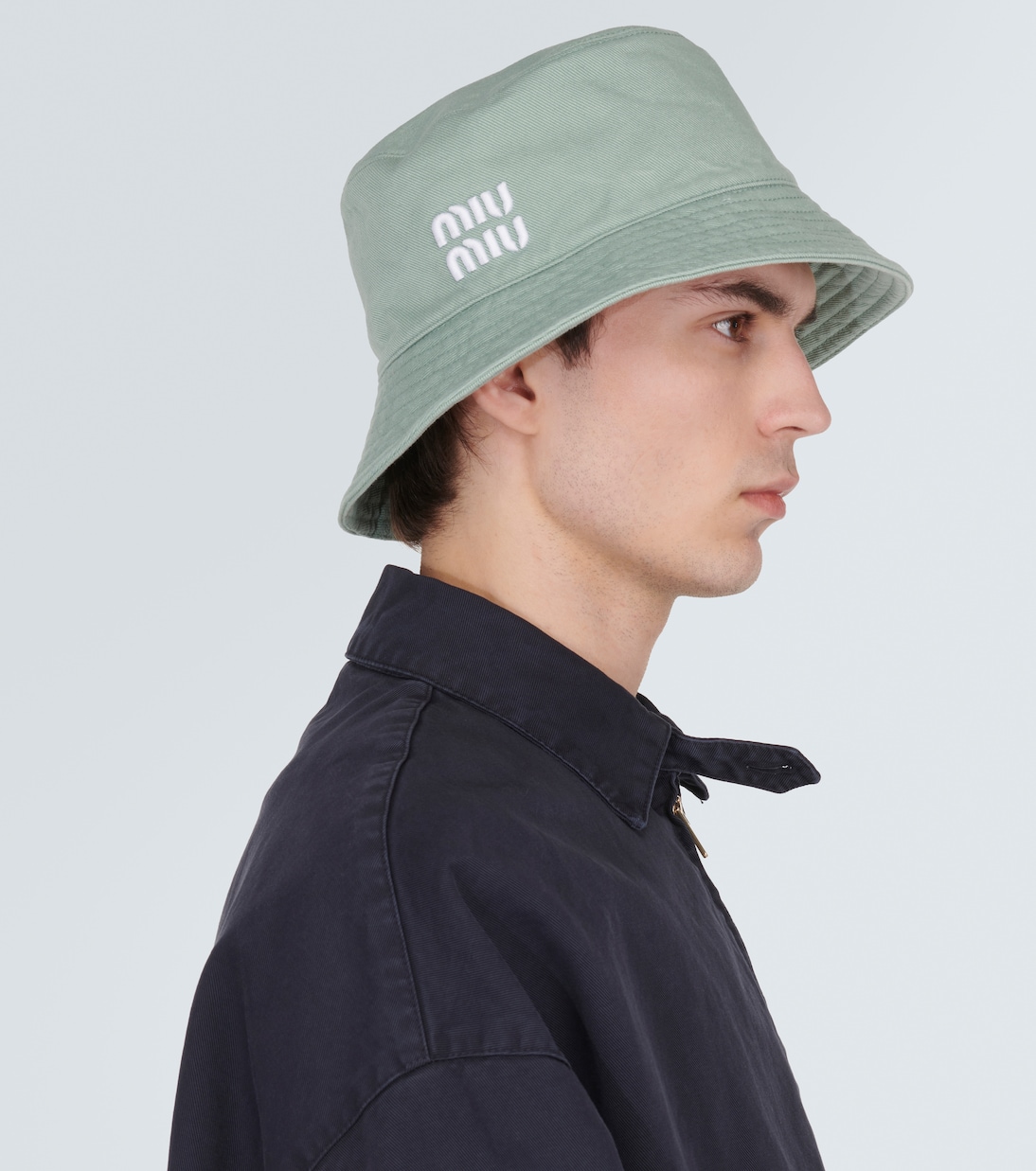 Embroidered denim bucket hat in blue - Miu Miu | Mytheresa