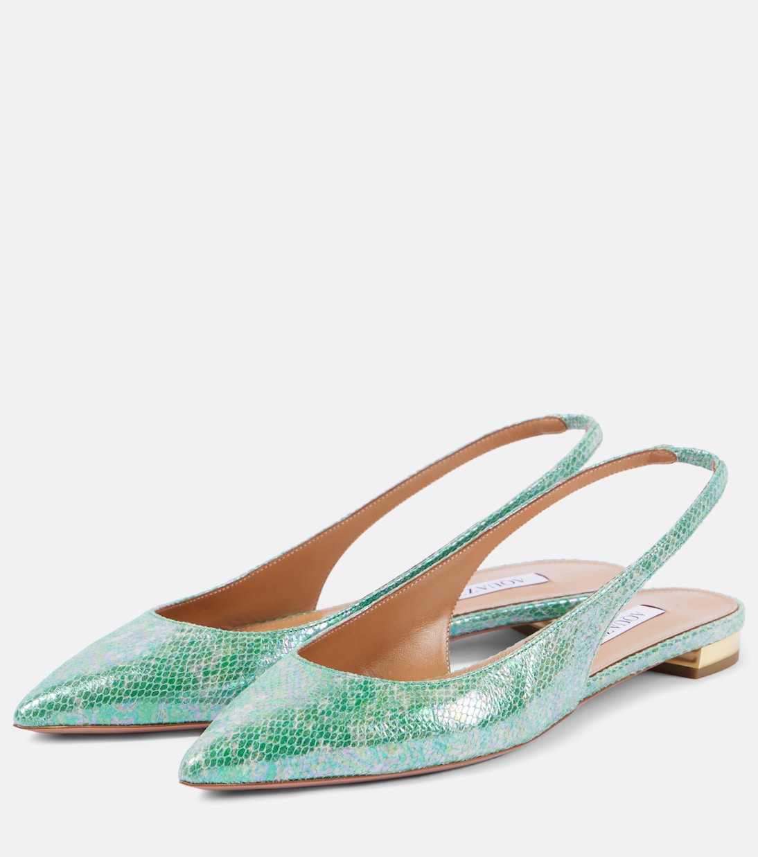 Purist snake-effect leather slingback flats in green - Aquazzura ...