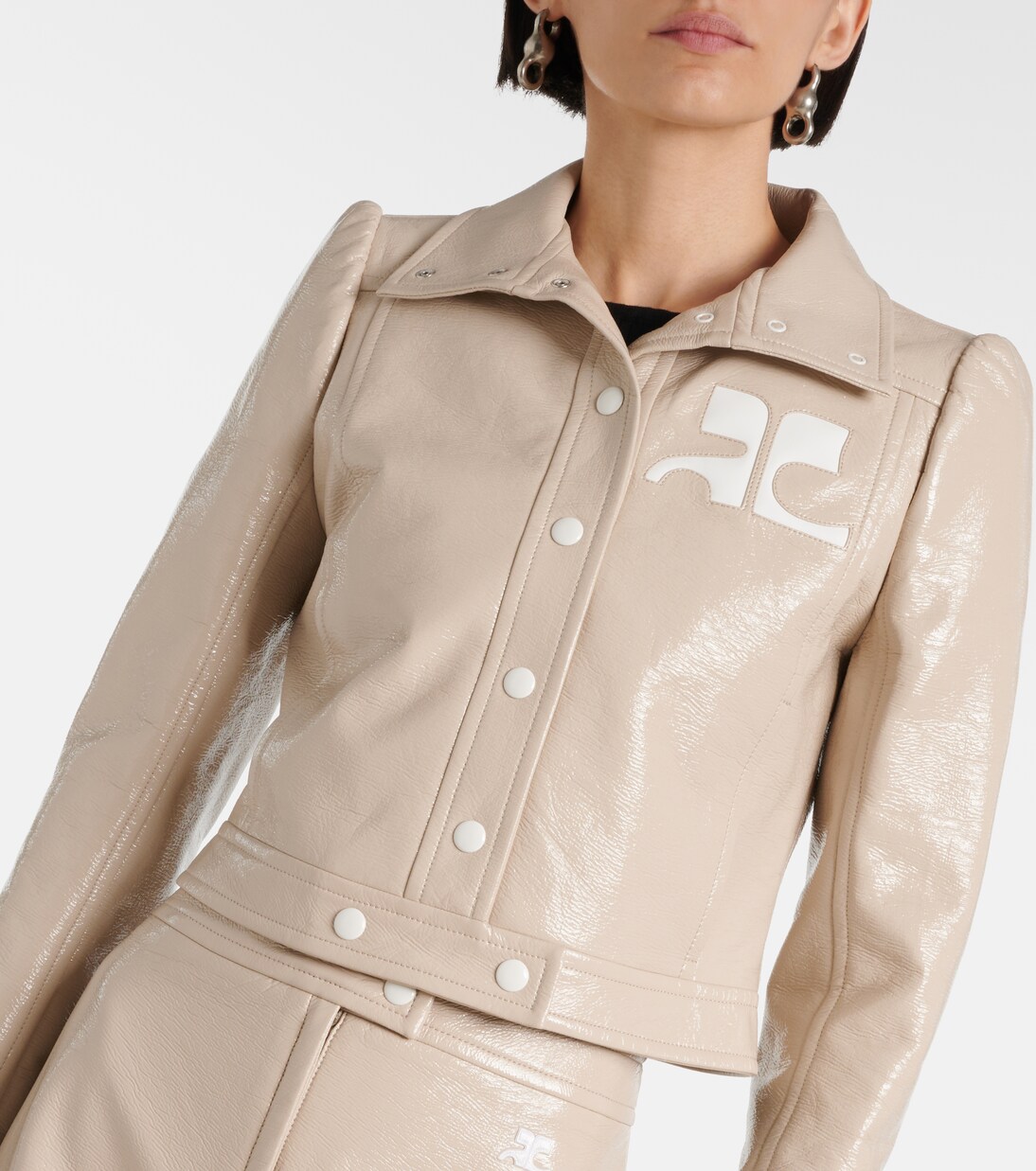 Reedition logo cropped vinyl jacket in grey - Courreges | Mytheresa