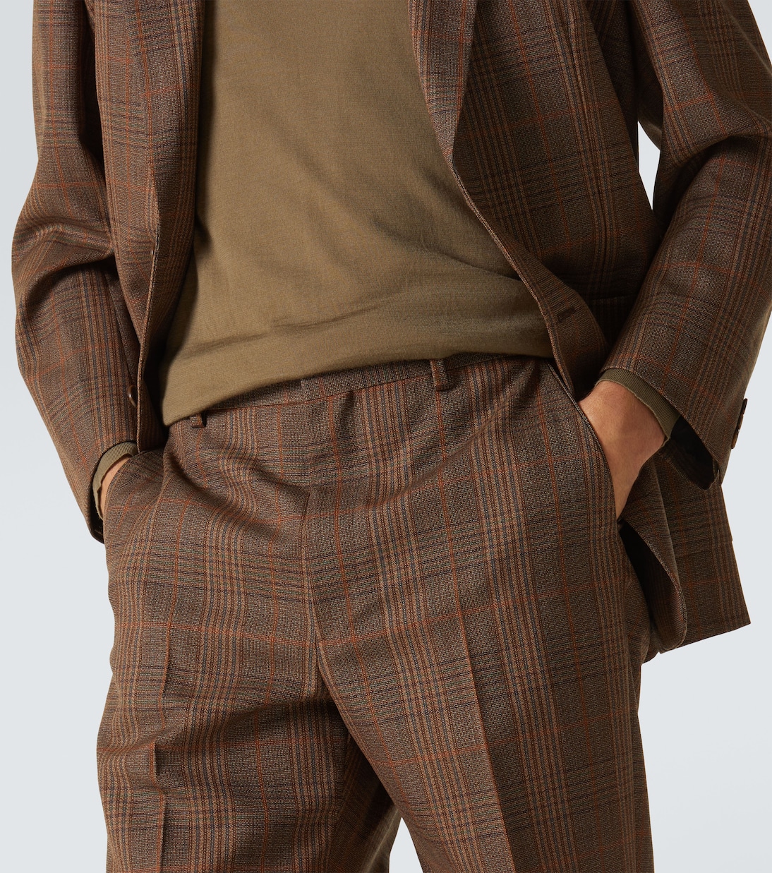 Prince of Wales check wool straight pants in brown - Auralee | Mytheresa