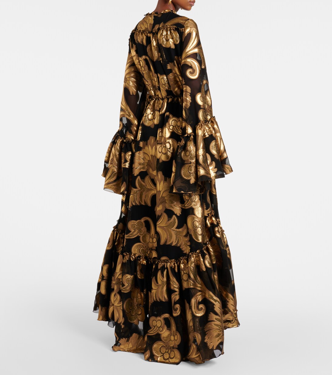 Semi-sheer lamé maxi dress in gold - Etro | Mytheresa