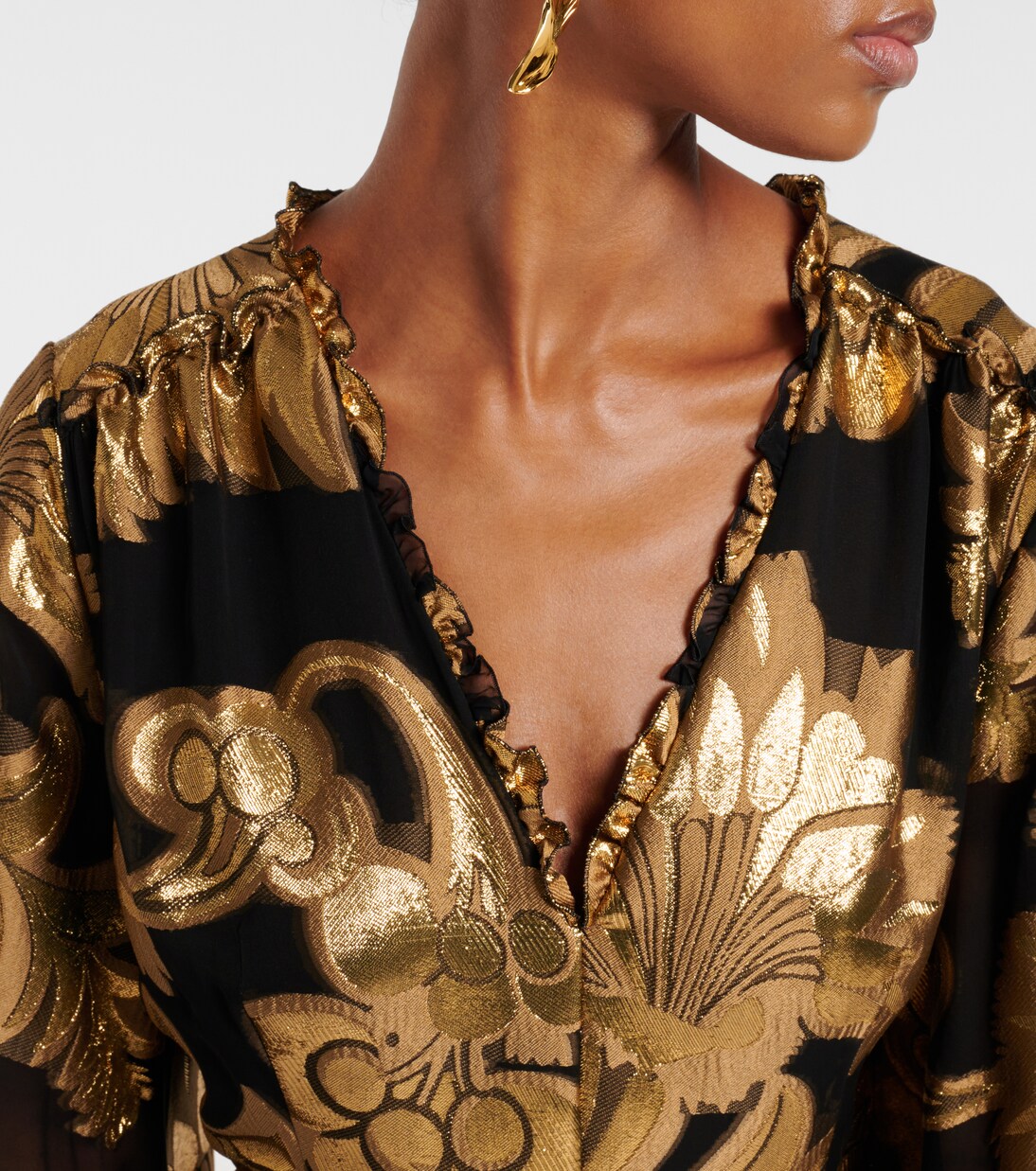 Semi-sheer lamé maxi dress in gold - Etro | Mytheresa