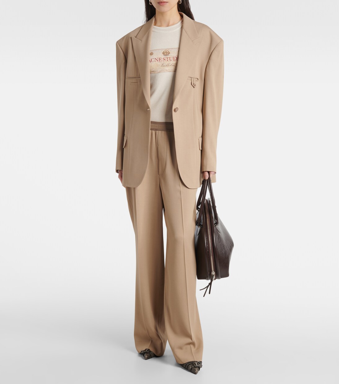 Logo printed layered top in beige - Acne Studios | Mytheresa