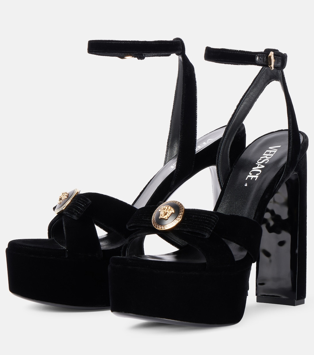 Medusa velvet platform sandals in black - Versace | Mytheresa