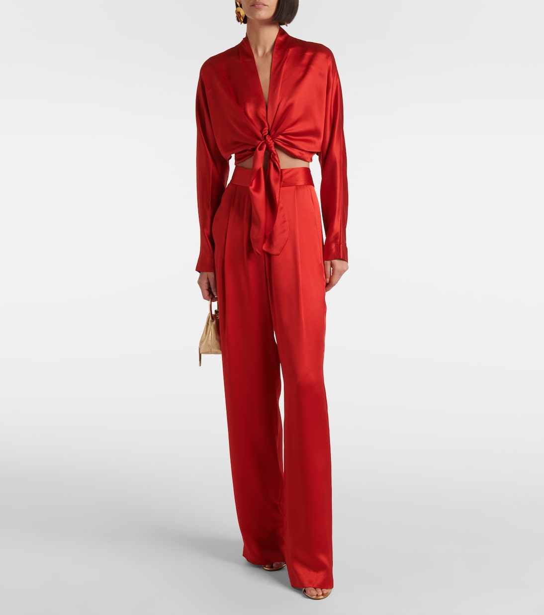 High-rise silk satin wide-leg pants in red - The Sei | Mytheresa