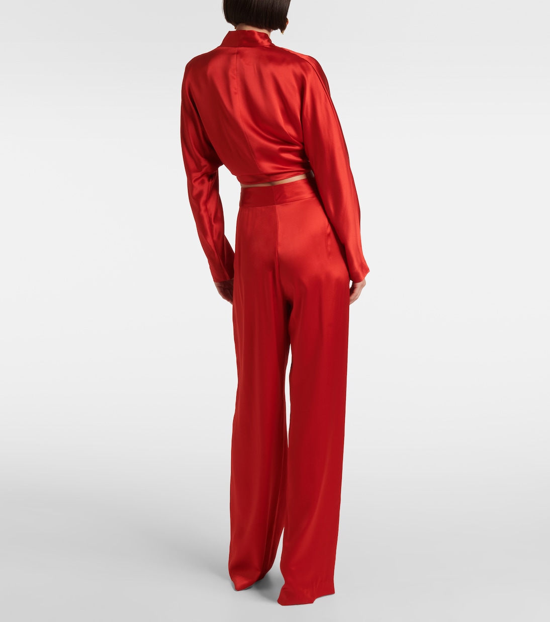 High-rise silk satin wide-leg pants in red - The Sei | Mytheresa