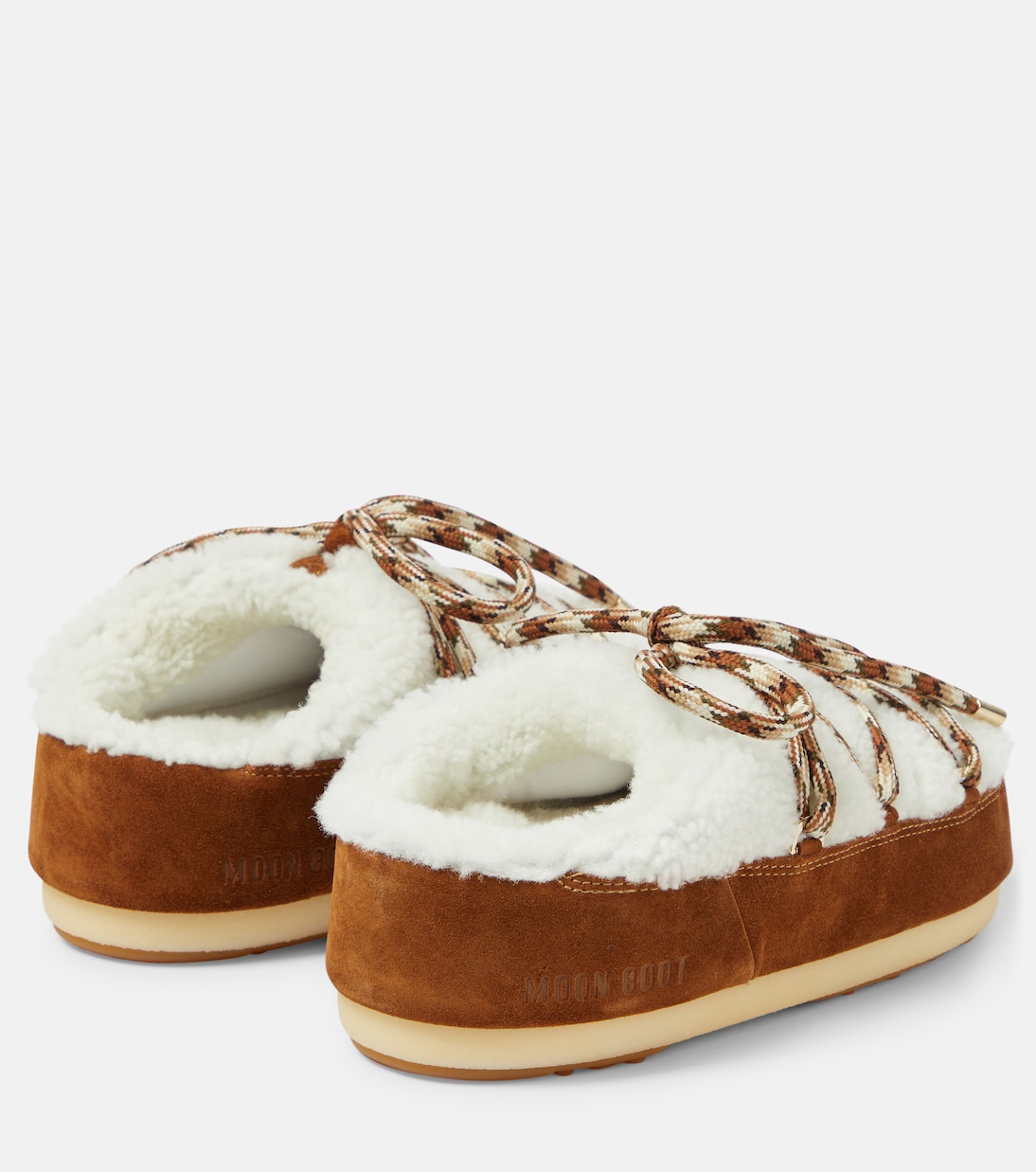 Suede-trimmed shearling mules in white - Moon Boot | Mytheresa