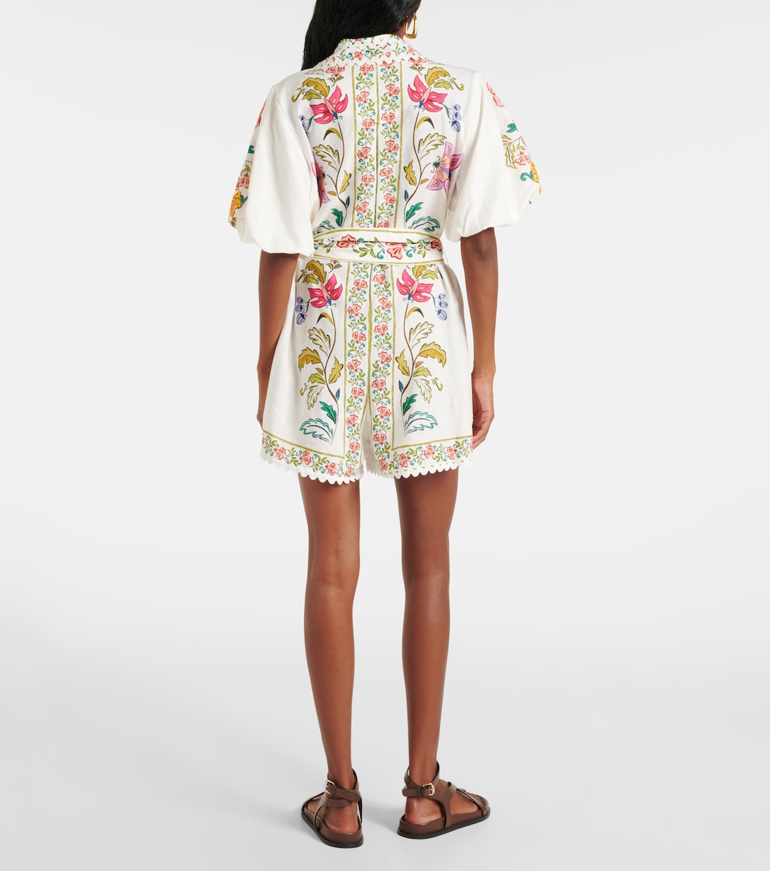 Floral Insects linen-blend romper in white - Farm Rio | Mytheresa