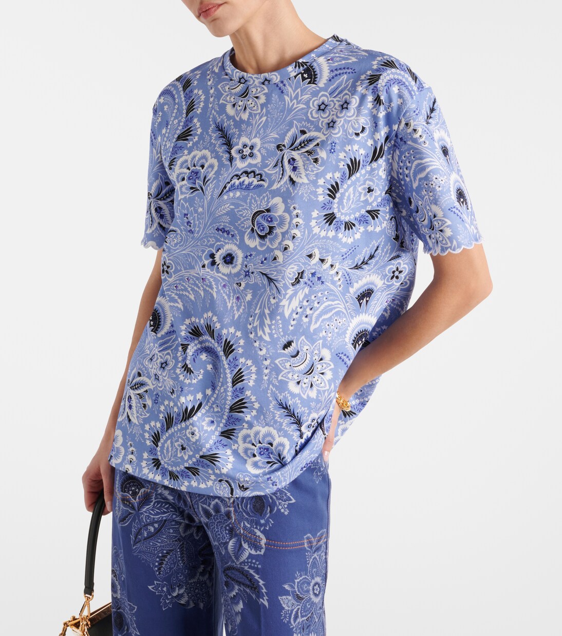 Printed cotton jersey T-shirt in blue - Etro | Mytheresa
