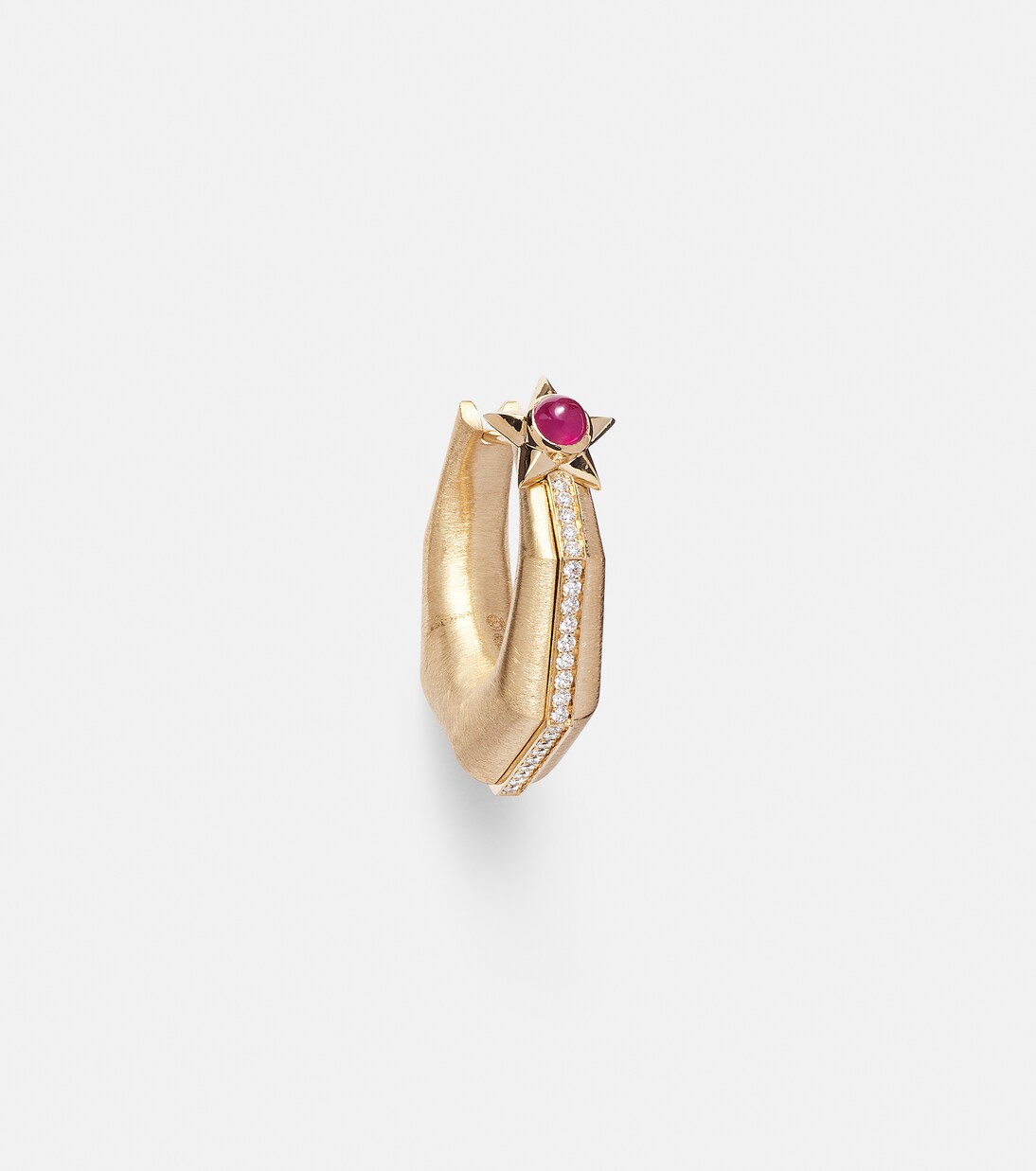 Baba Medium 18kt gold single hoop earring with diamonds and ruby in ...