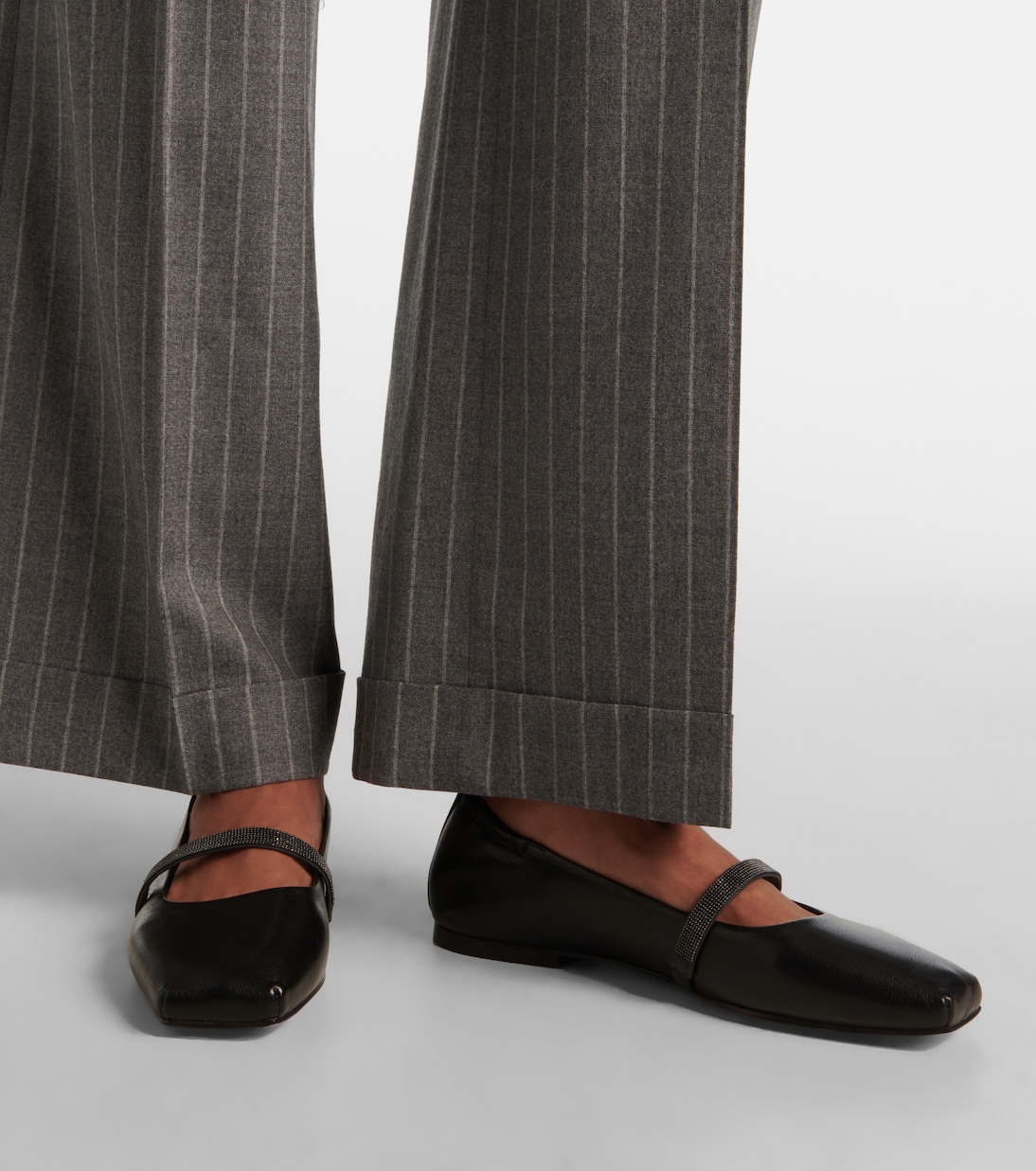 Beaded leather ballet flats in black - Brunello Cucinelli | Mytheresa