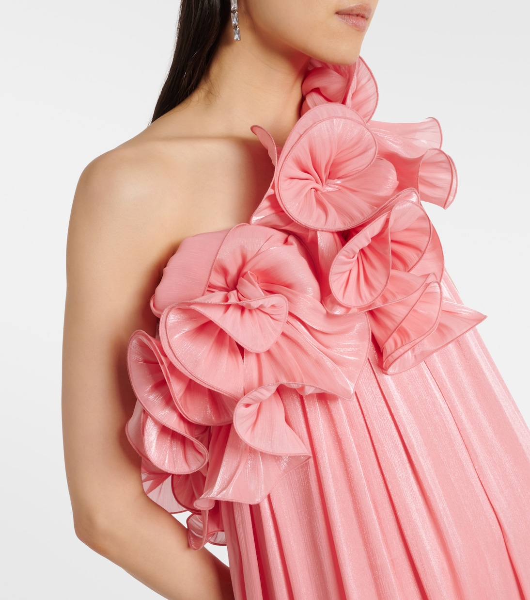 Charmain plissé georgette gown in pink - Costarellos | Mytheresa