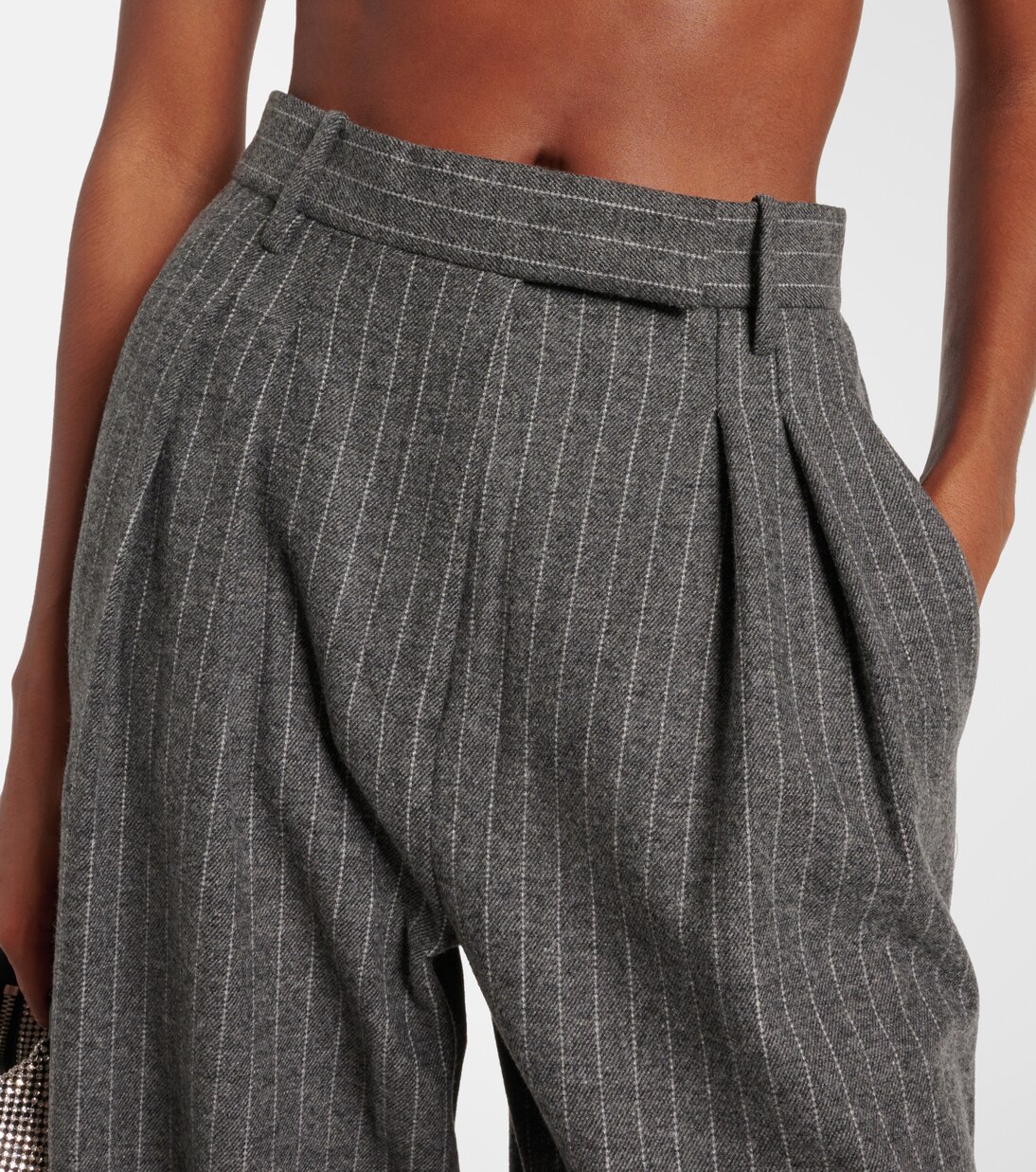 Pinstriped high-rise tapered pants in grey - Alex Perry | Mytheresa