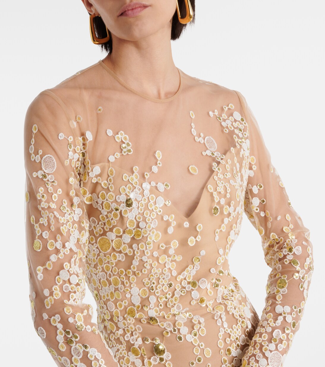 Atom sequined embroidered tulle gown in beige - Elie Saab | Mytheresa