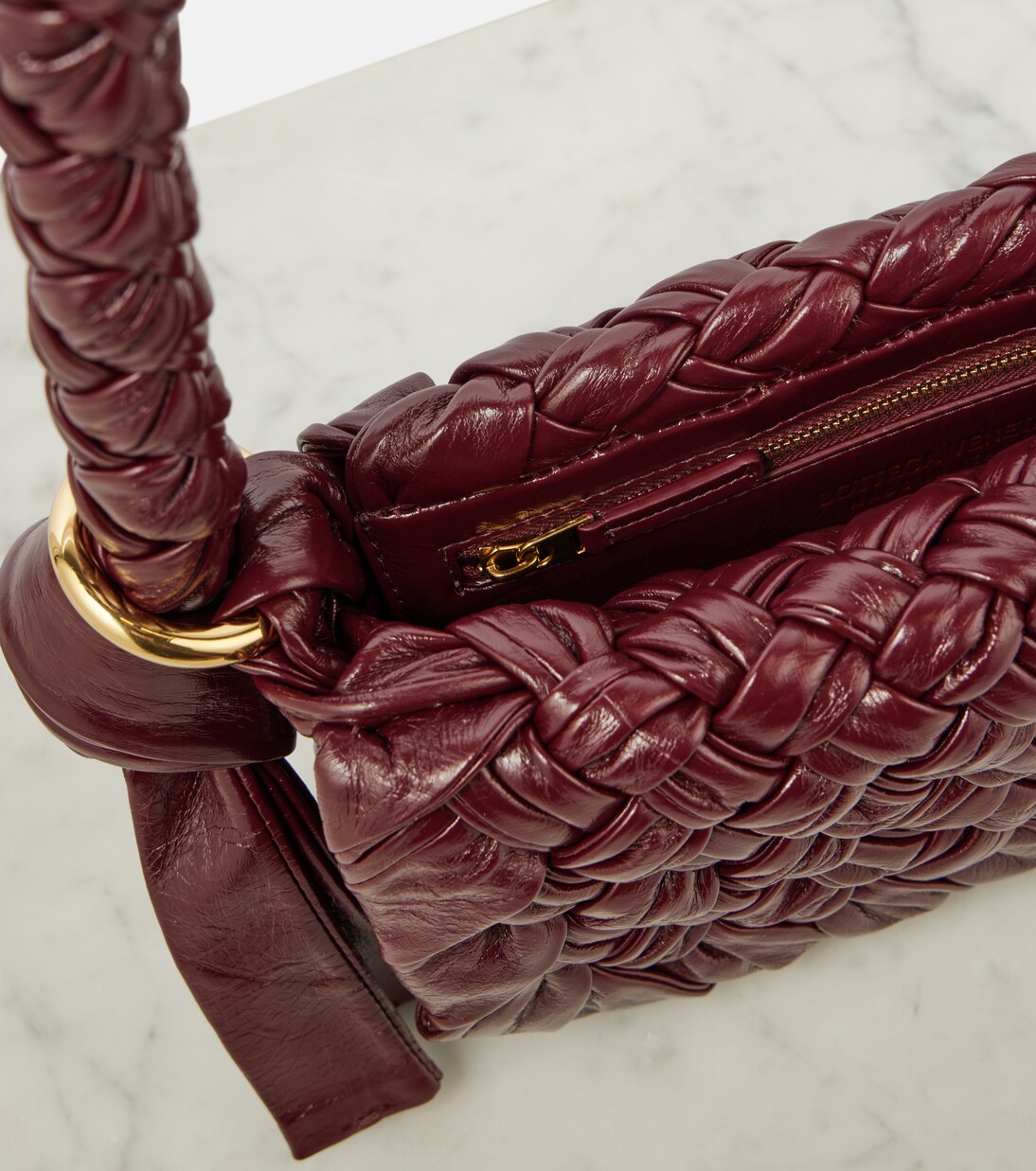 Kalimero Città Small leather shoulder bag in burgundy - Bottega Veneta ...