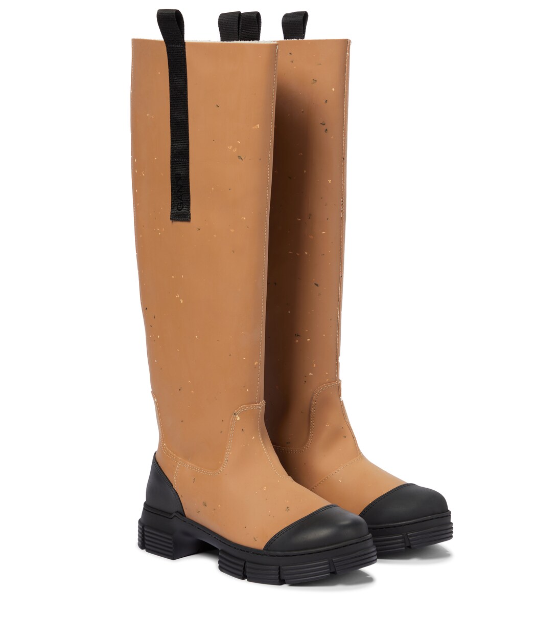 Rubber knee-high boots in brown - Ganni | Mytheresa