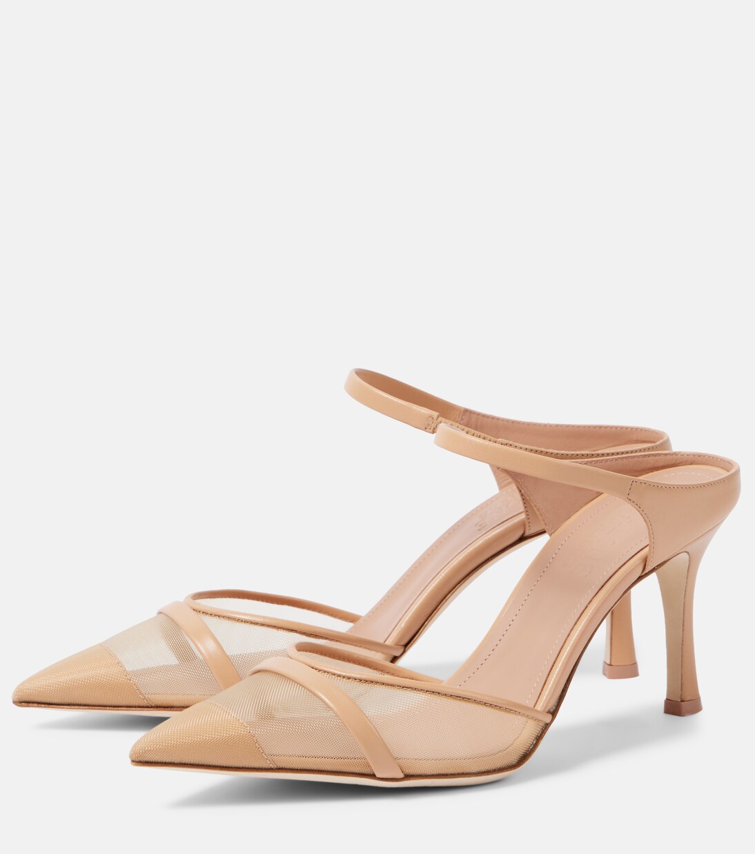 Uma 80 leather-trimmed mesh mules in neutrals - Malone Souliers | Mytheresa