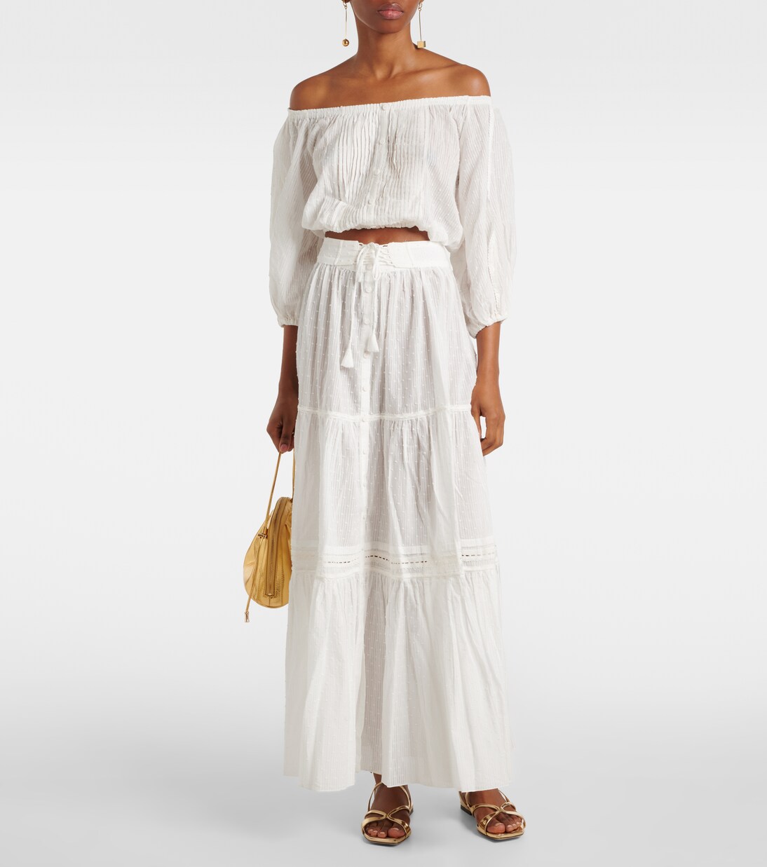 Bova off-shoulder cotton crop top in white - Poupette St Barth | Mytheresa