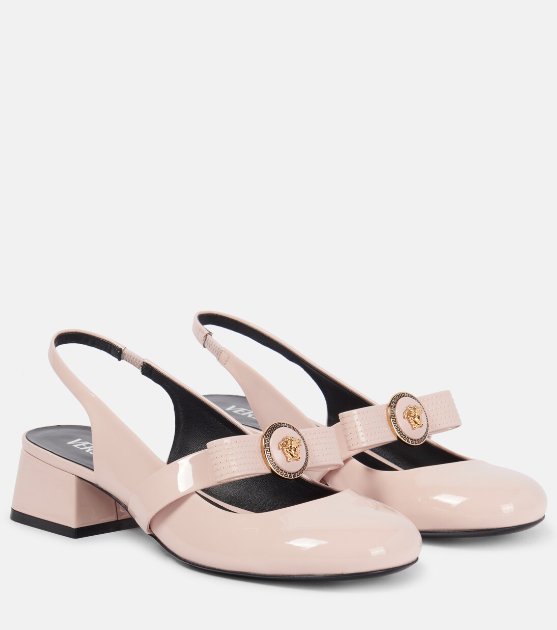 Salones destalonados Gianni Ribbon de charol en rosa - Versace | Mytheresa