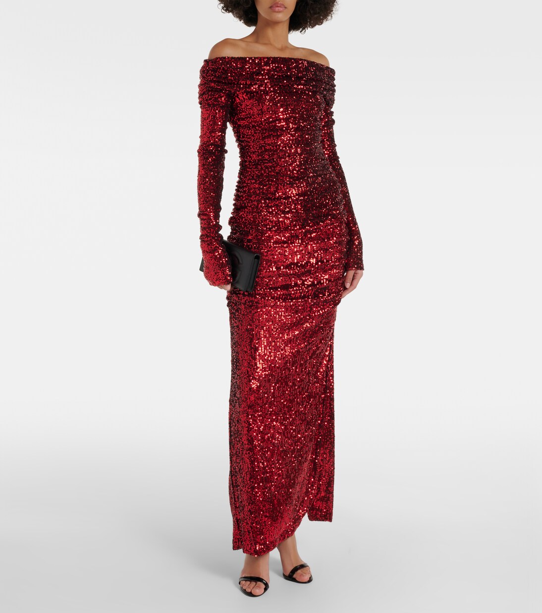 Sequined off-shoulder ruched gown in red - Dolce Gabbana | Mytheresa