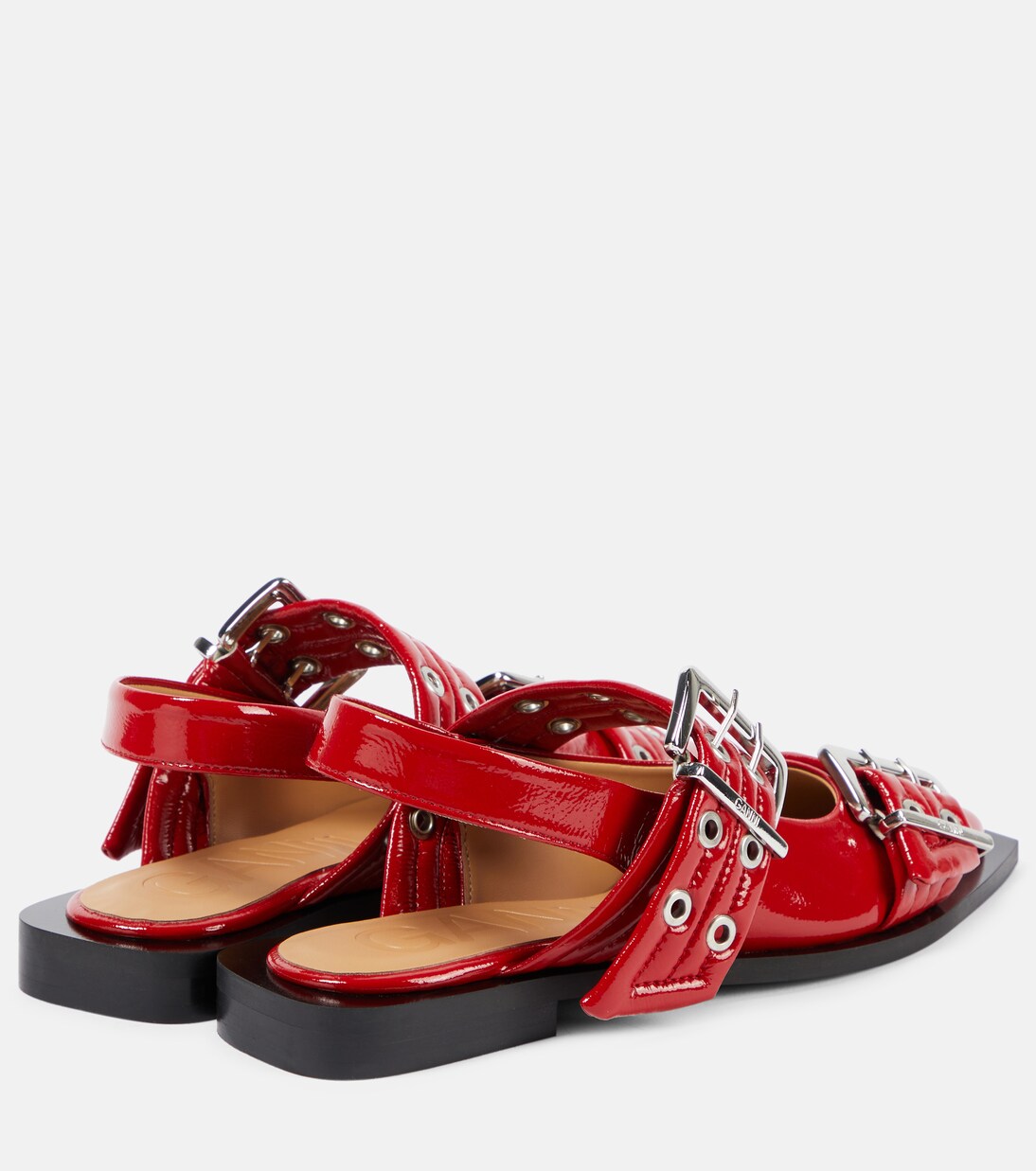Faux leather slingback flats in red - Ganni | Mytheresa