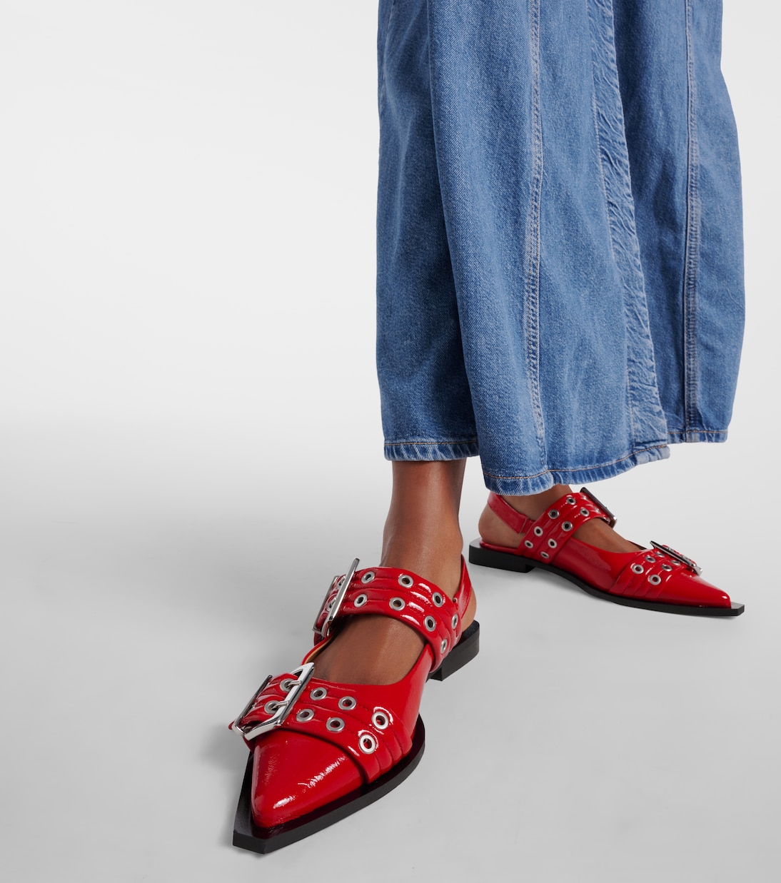 Faux leather slingback flats in red - Ganni | Mytheresa
