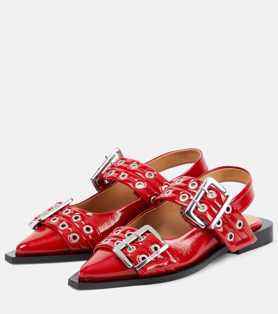 Faux leather slingback flats in red - Ganni | Mytheresa