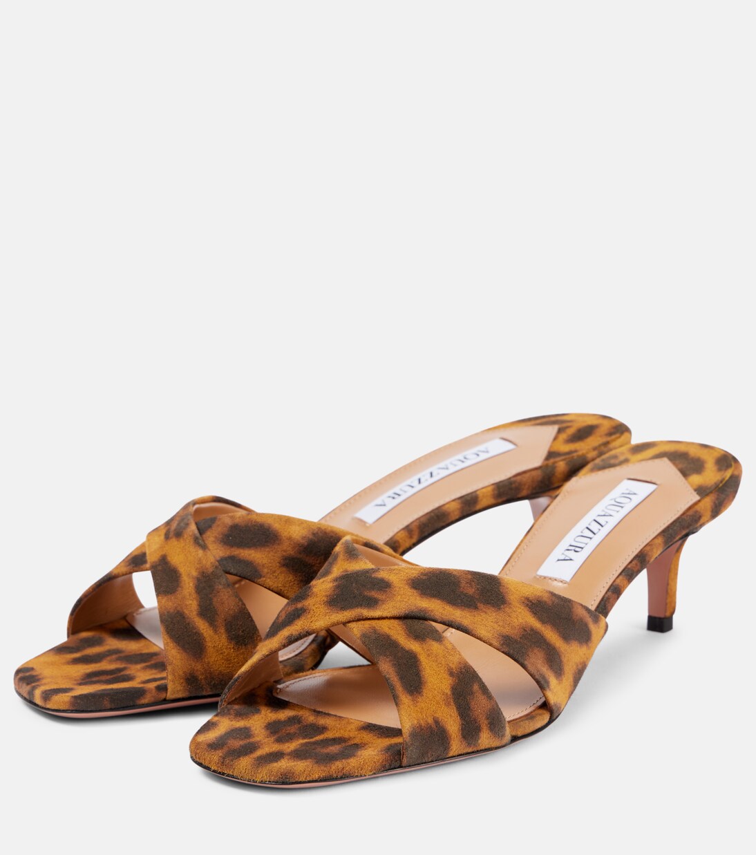 Divine 50 leopard-print suede mules in orange - Aquazzura | Mytheresa