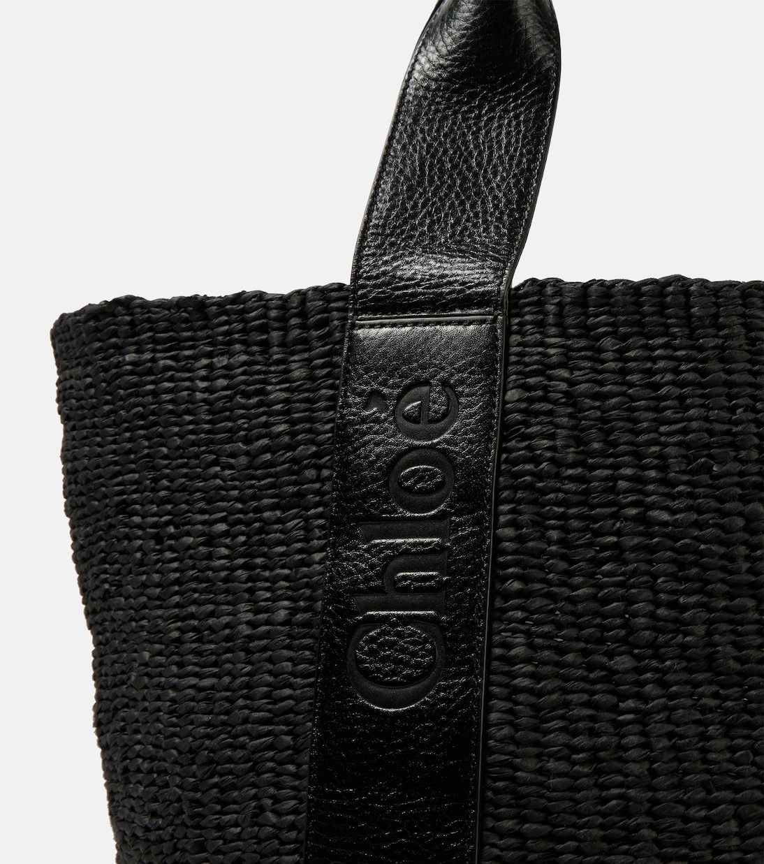 Woody Medium raffia-effect tote bag in black - Chloe | Mytheresa