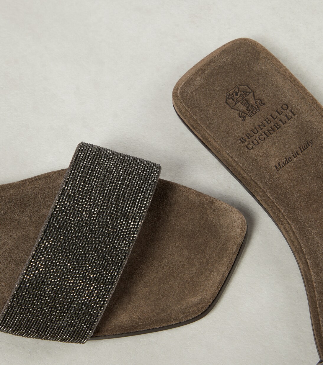 Embellished suede sandals in grey - Brunello Cucinelli | Mytheresa