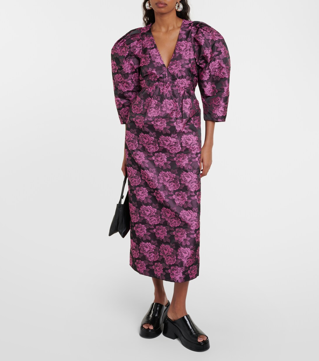 Floral Jacquard Midi Dress In Multicoloured Ganni Mytheresa