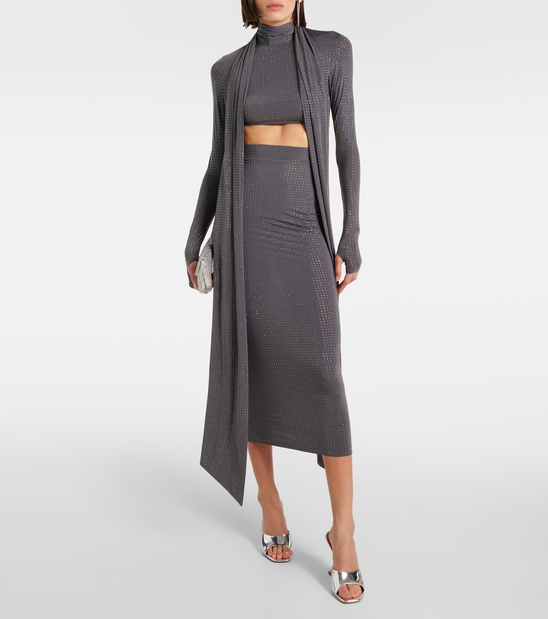 Falda midi de jersey adornada en gris - Alex Perry | Mytheresa