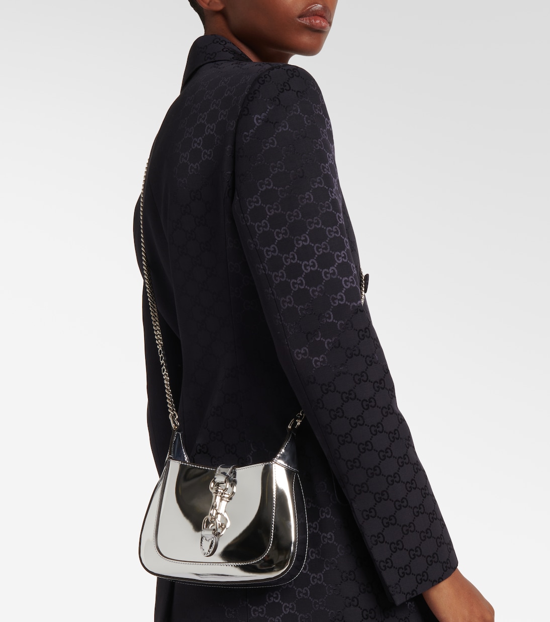 Gucci Jackie Notte Mini metallic leather crossbody bag in silver ...