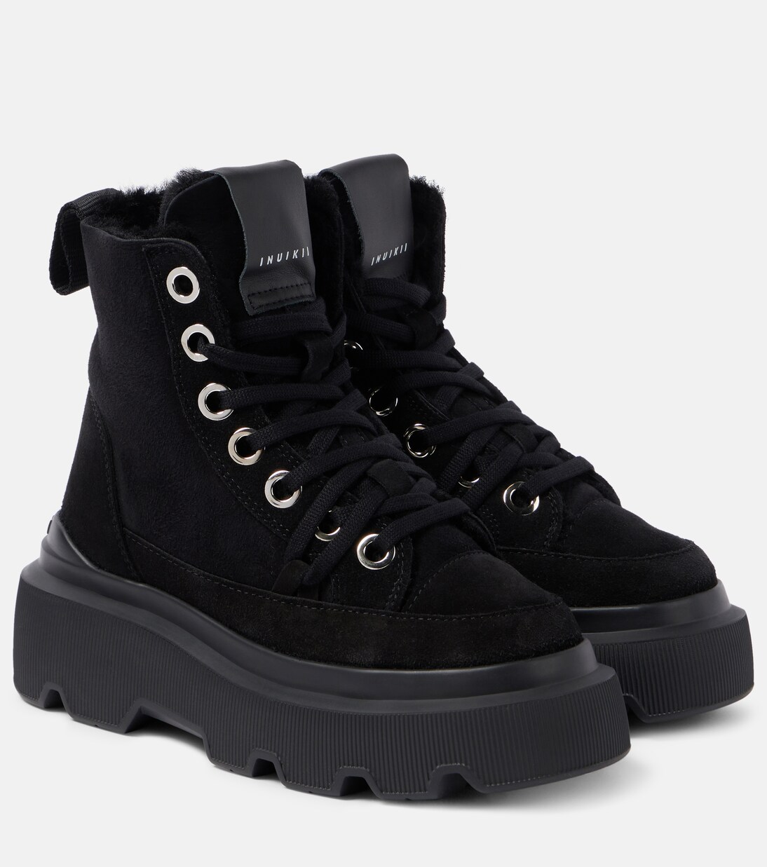 Matilda shearling-lined suede lace-up boots in black - Inuikii | Mytheresa