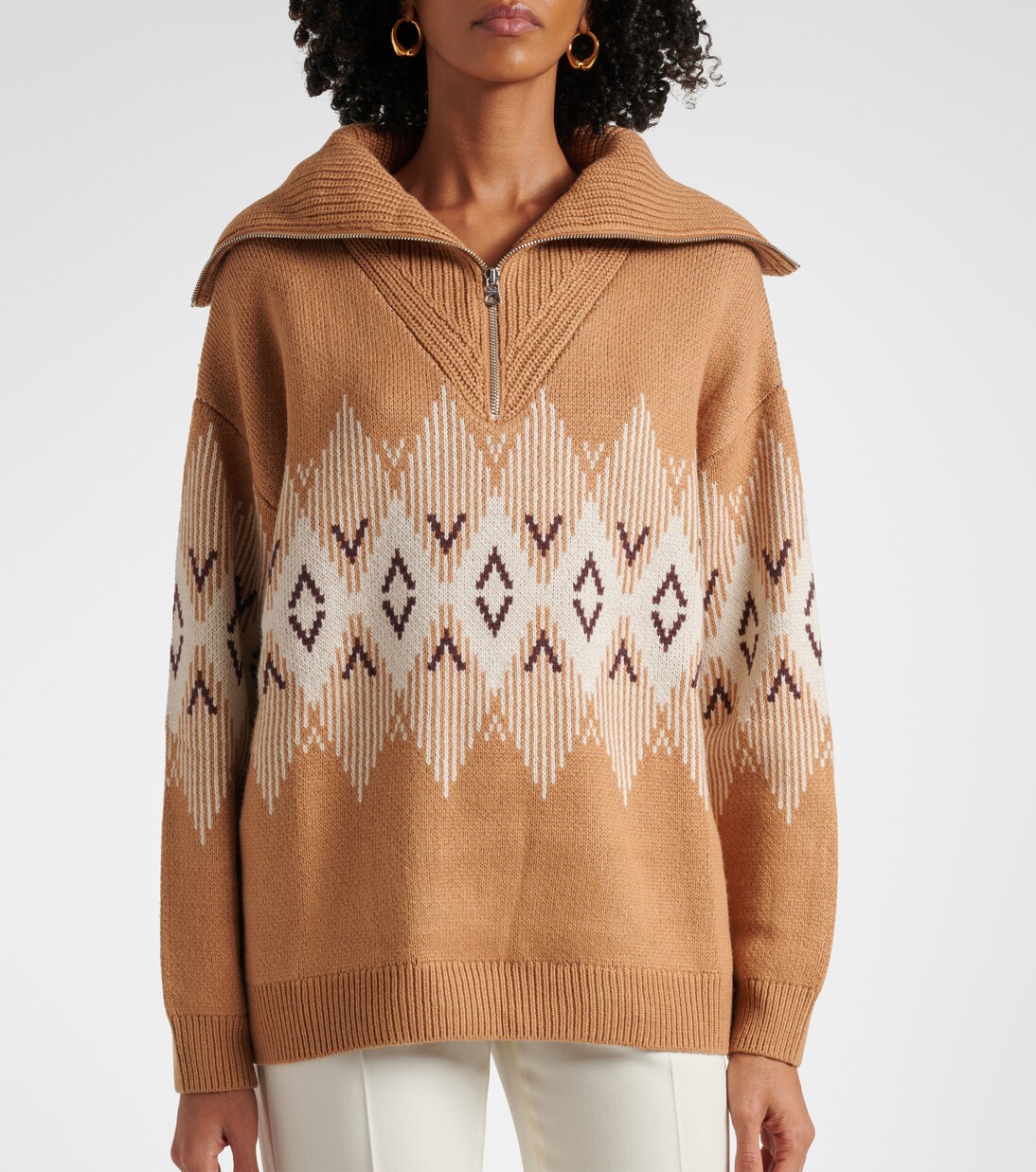 Heidi wool-blend jacquard half-zip sweater in beige - Varley | Mytheresa