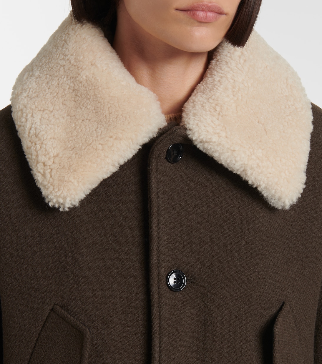 Shearling-trimmed virgin wool jacket in brown - Ami Paris | Mytheresa