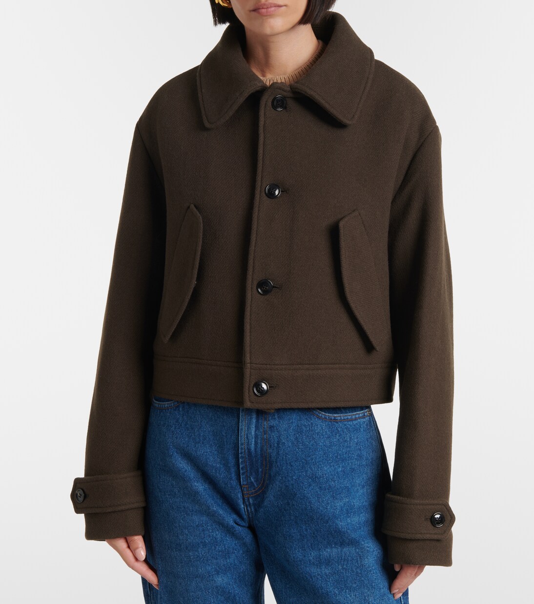 Shearling-trimmed virgin wool jacket in brown - Ami Paris | Mytheresa