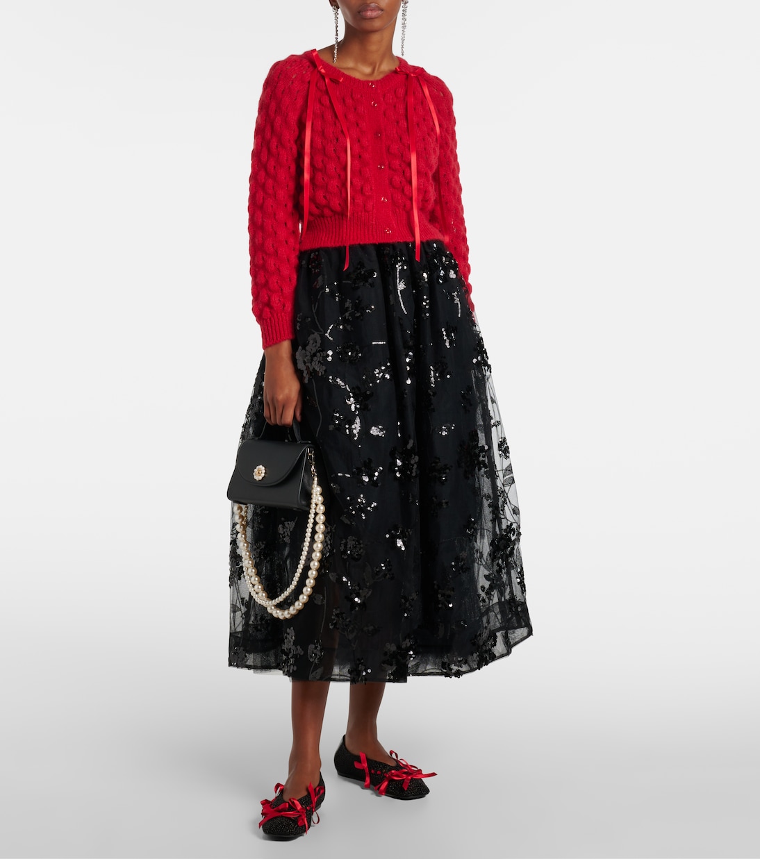 Bow-detail wool-blend cardigan in red - Simone Rocha | Mytheresa