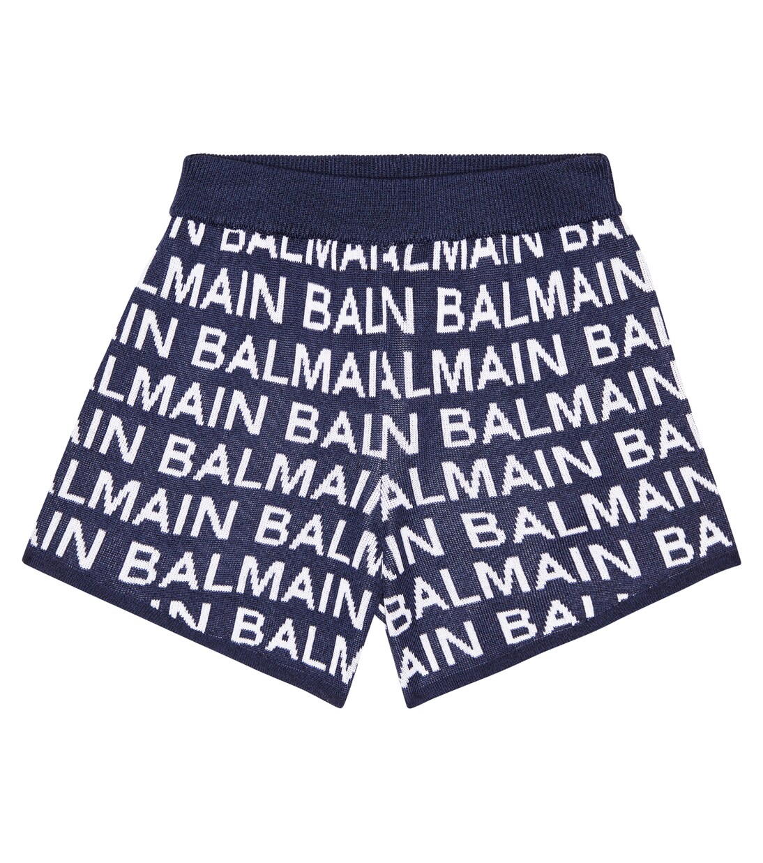 Logo intarsia cotton-blend shorts in blue - Balmain Kids | Mytheresa