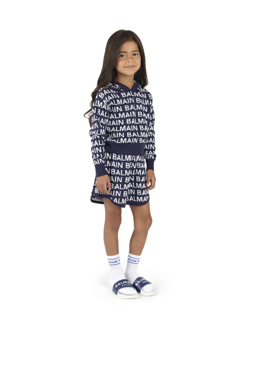 Logo intarsia cotton-blend shorts in blue - Balmain Kids | Mytheresa