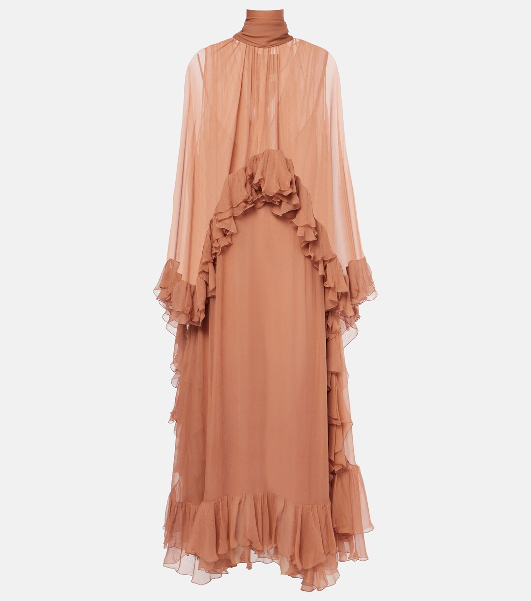 Ruffled silk muslin gown in pink - Chloe | Mytheresa