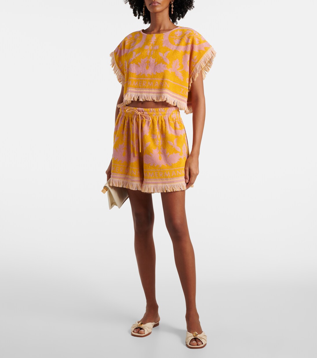 Wylie fringed cotton terry crop top in yellow - Zimmermann | Mytheresa